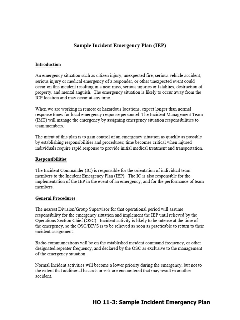 IC Handout Module 11 Incident Emergency Plan Sample | PDF | Emergency ...