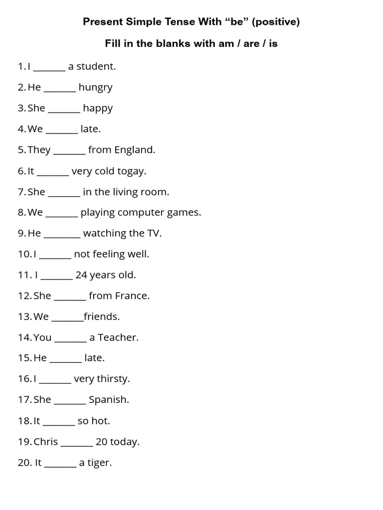 Present Simple Tense With "Be" (Positive) | PDF