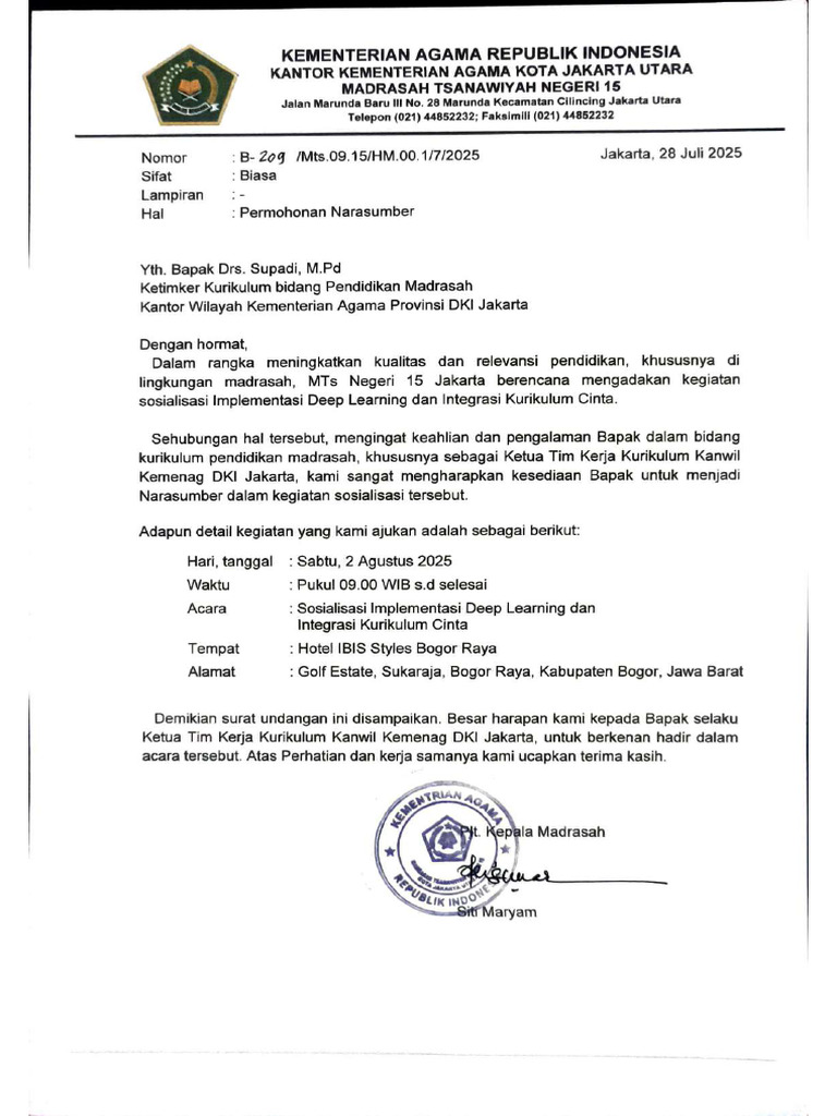 Undangan Sosialisasi Implementasi Deep Learning Dan Integrasi Kurikulum Cinta | PDF