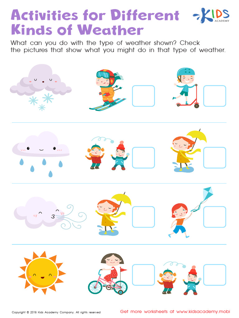 Preschool Activities for Different Kinds of Weather Worksheet | PDF