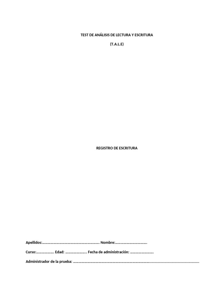 Test T.A.L.E. de Lectura y Escritura | PDF | Servidumbre