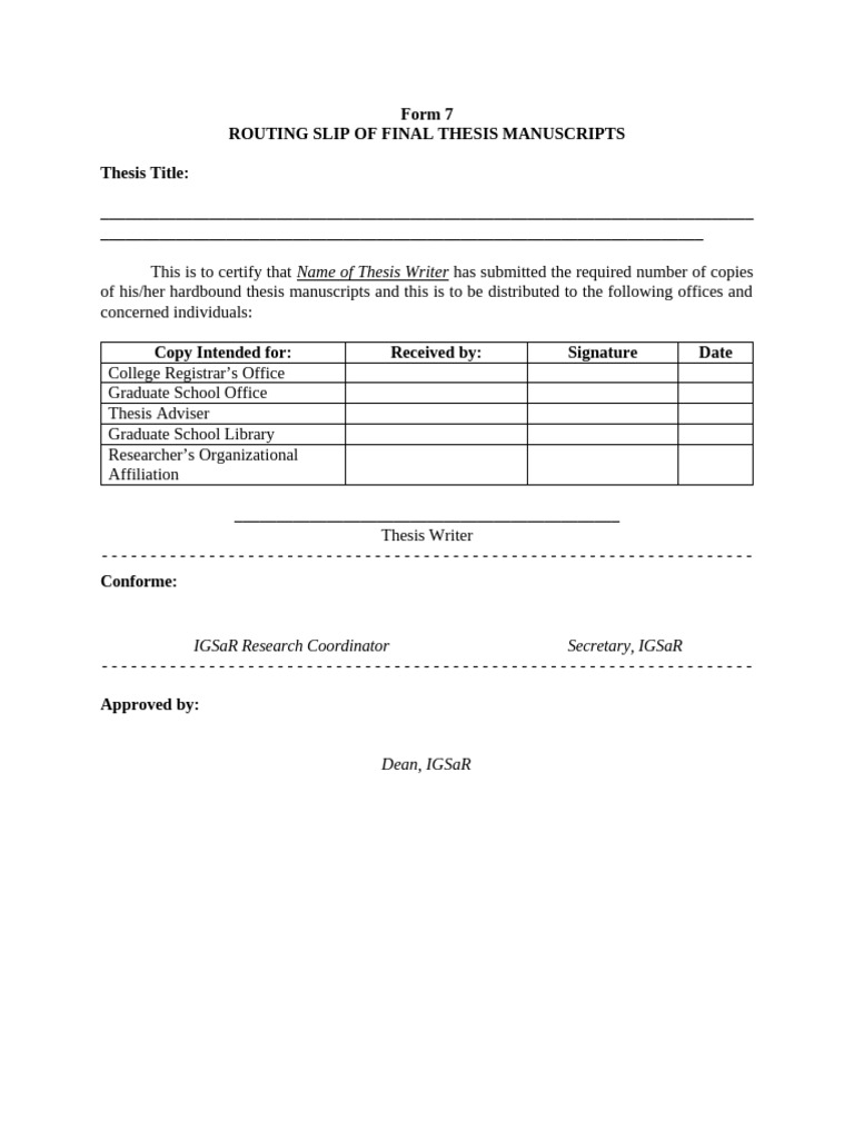 Final Thesis Routing Slip - IGSaR | PDF
