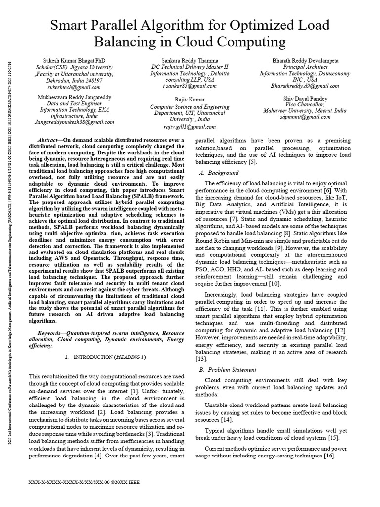 Smart Parallel Algorithm For Optimized Load Balancing in Cloud Computing | PDF | Load Balancing ...