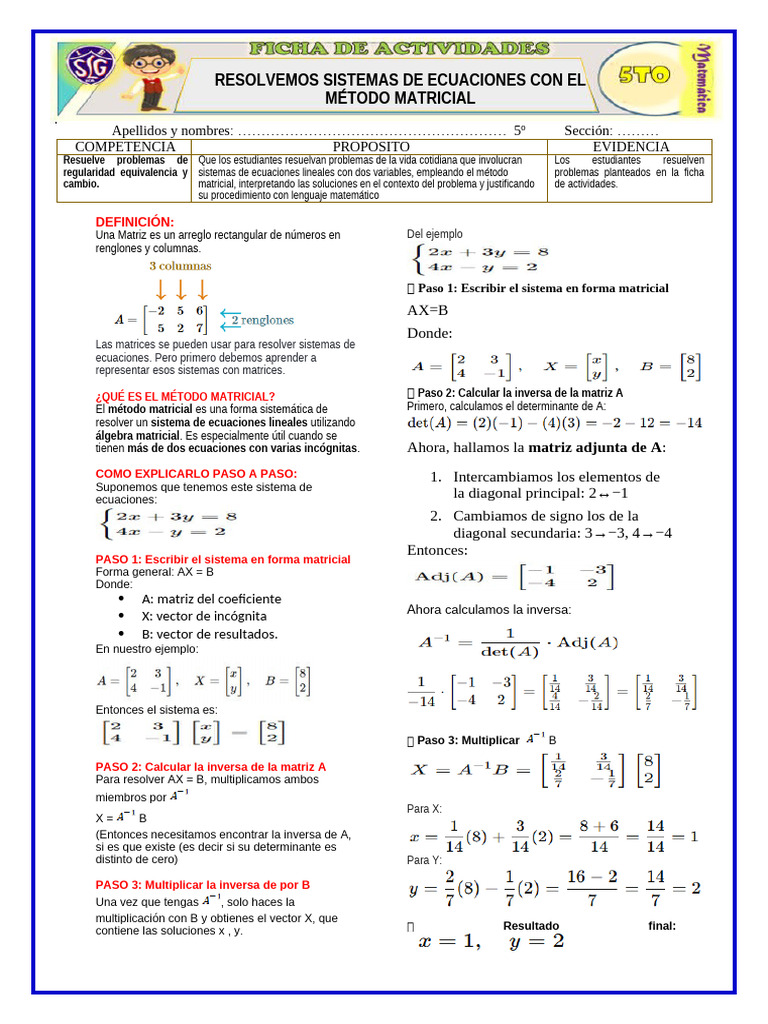 Ficha Sesion 3 - Uda 04 | PDF | Matriz (Matemáticas) | Ecuaciones