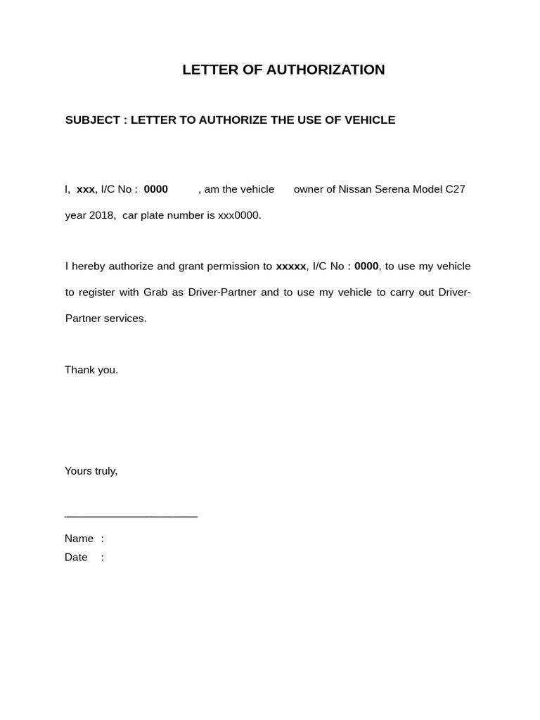 GRAB Authorization Letter | PDF