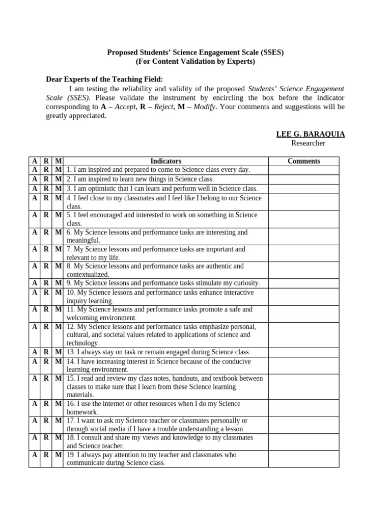 Content Validation Form SSES | PDF | Science | Science Education