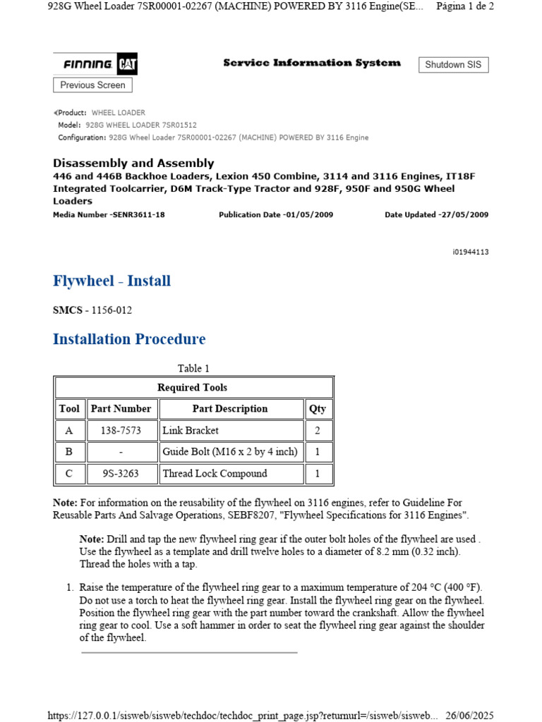 3116 - Flywheel - Install | PDF | Screw | Gear