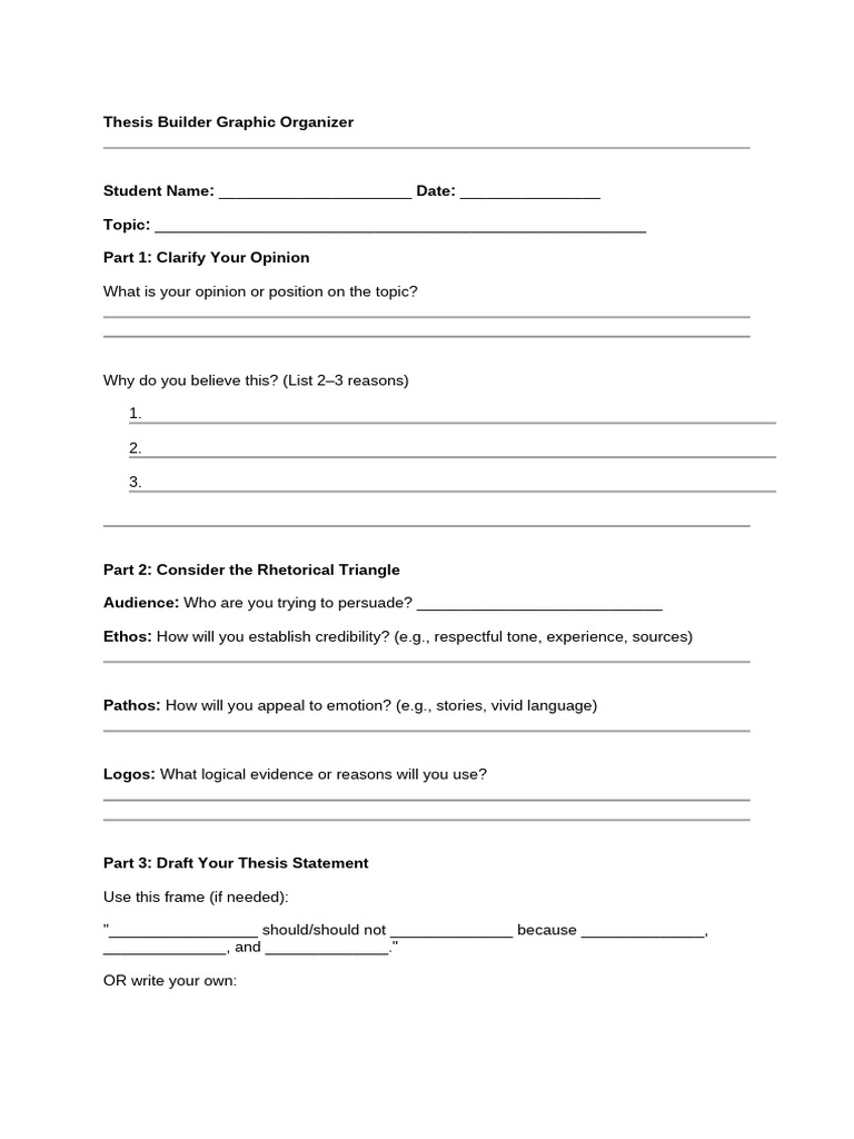 Thesis Builder Graphic Organizer | PDF