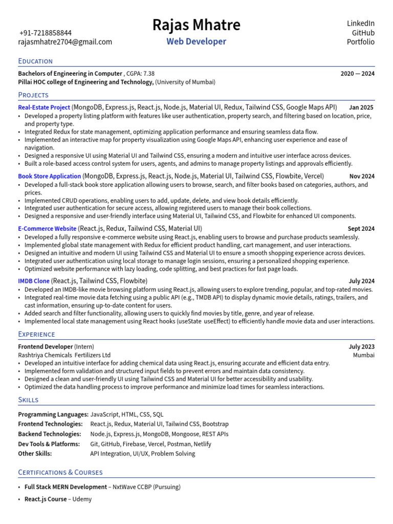 Resume Rajas FullStack | PDF | User Interface | Usability