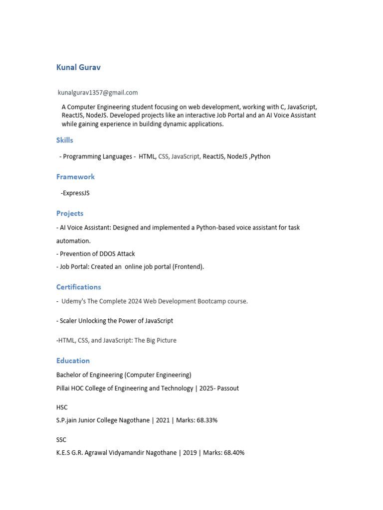 Kunal New Resume | PDF