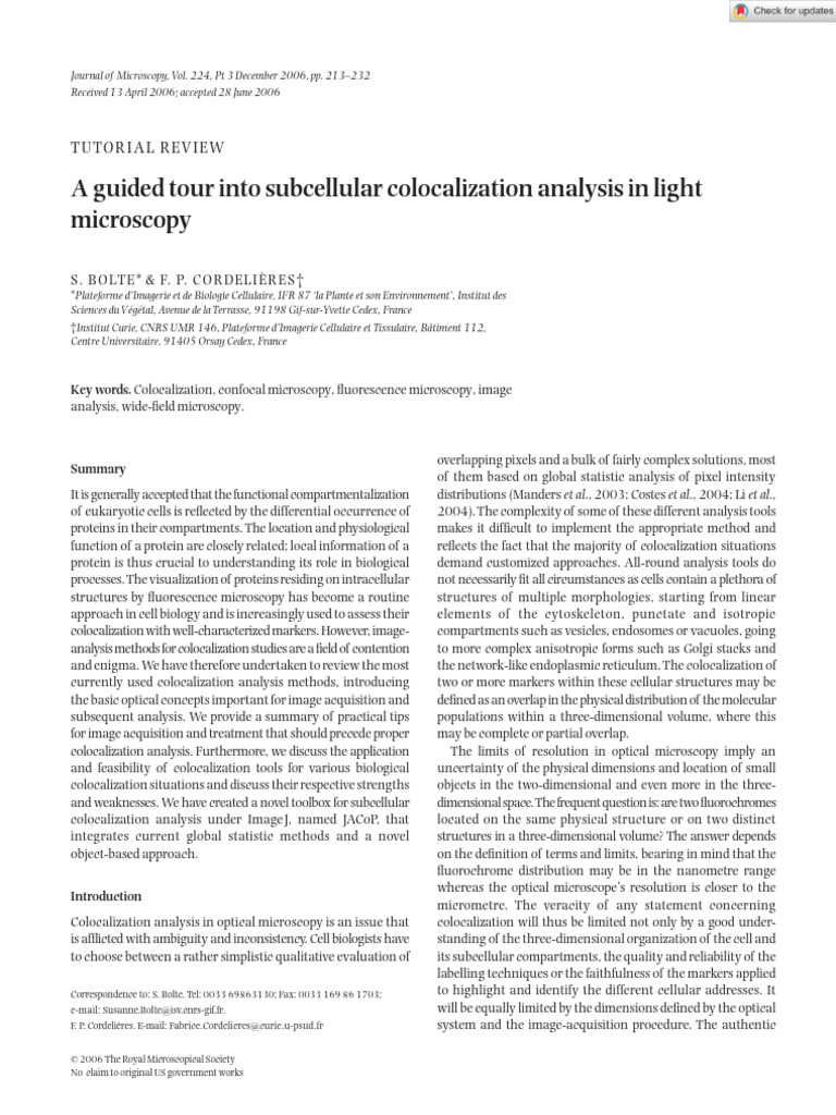 Journal of Microscopy - 2006 - BOLTE - A Guided Tour Into Subcellular Colocalization Analysis in ...