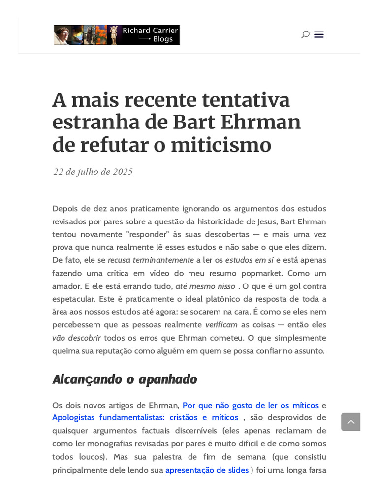 A Última Tentativa Estranha de Bart Ehrman de Refutar o Miticismo ...