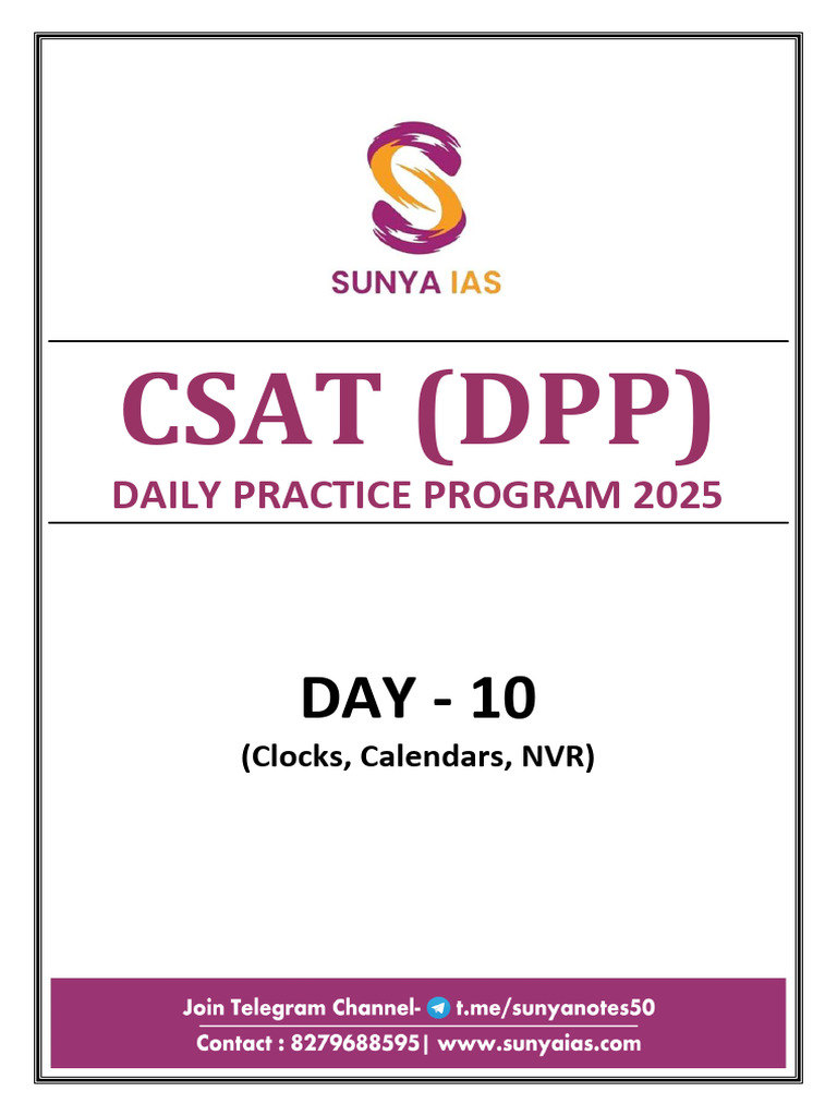 DAY-10 DPP 2025 (Clocks, Calendars, NVR) | PDF | Chess Openings | Chess ...