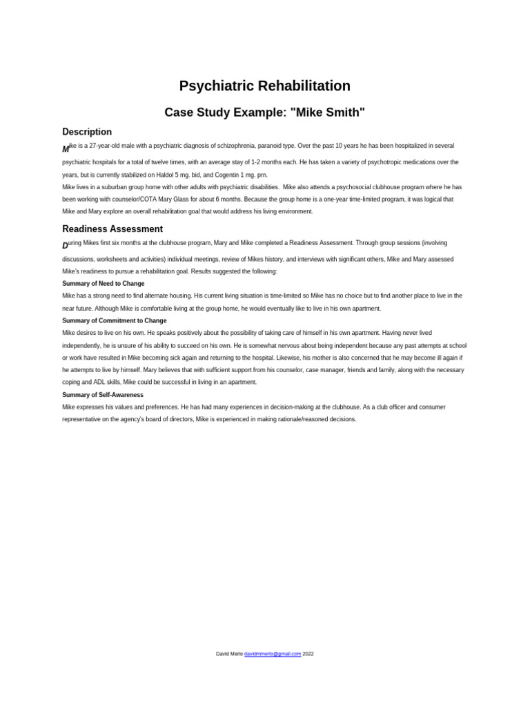 Psych Rehab Case Study | PDF | Feeling | Psychology