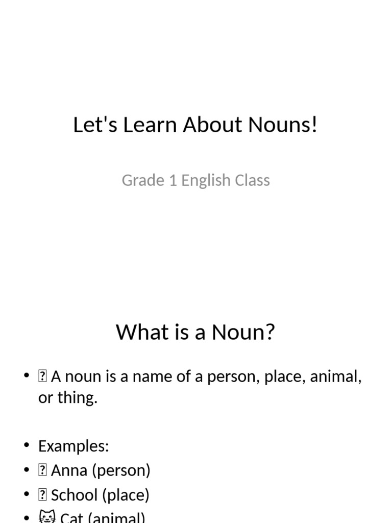Nouns for Grade 1: A Learning Guide | PDF