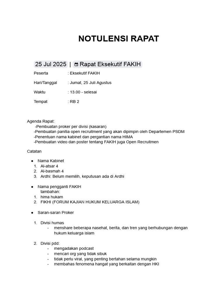 Notulensi Rapat | PDF