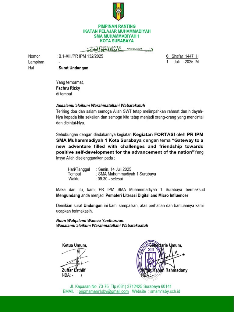 Undangan Kegiatan FORTASI IPM Surabaya | PDF