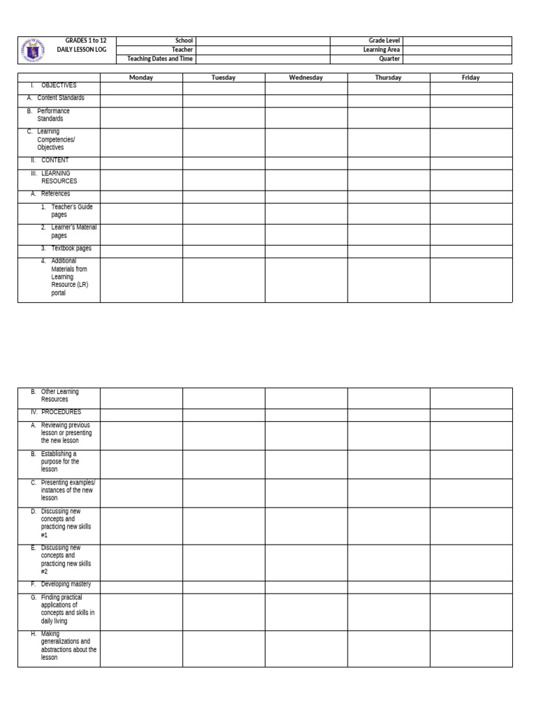 DLL Template 2 | PDF