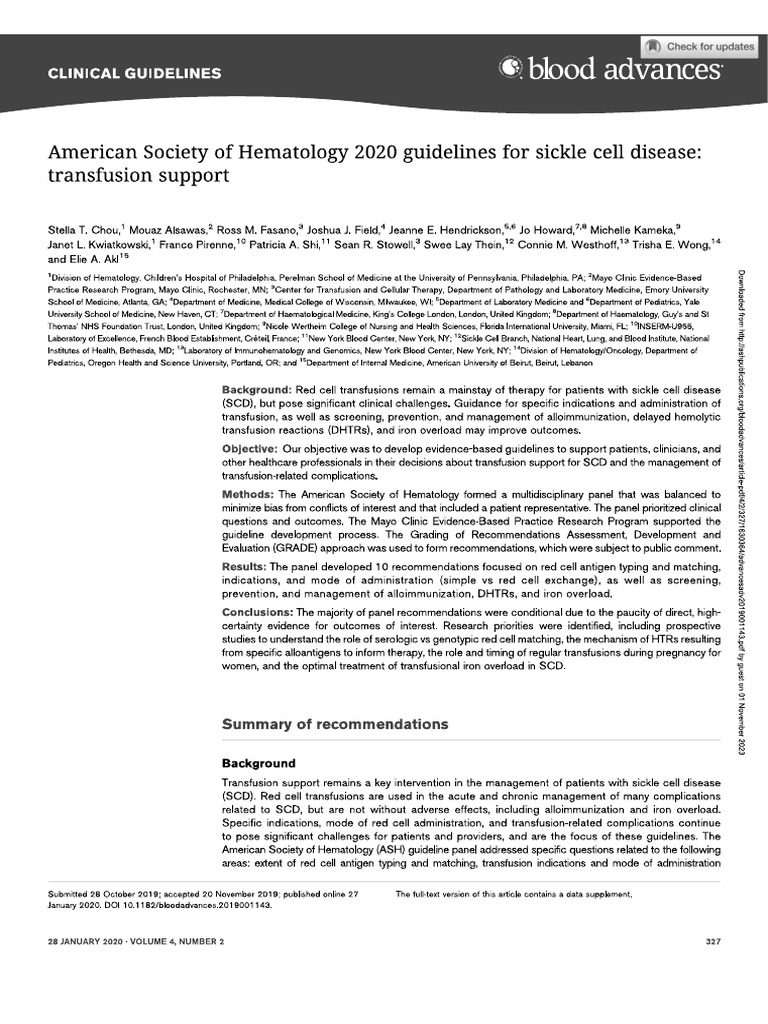 ASH 2020 Guidelines Transfusão An Falciforme | PDF