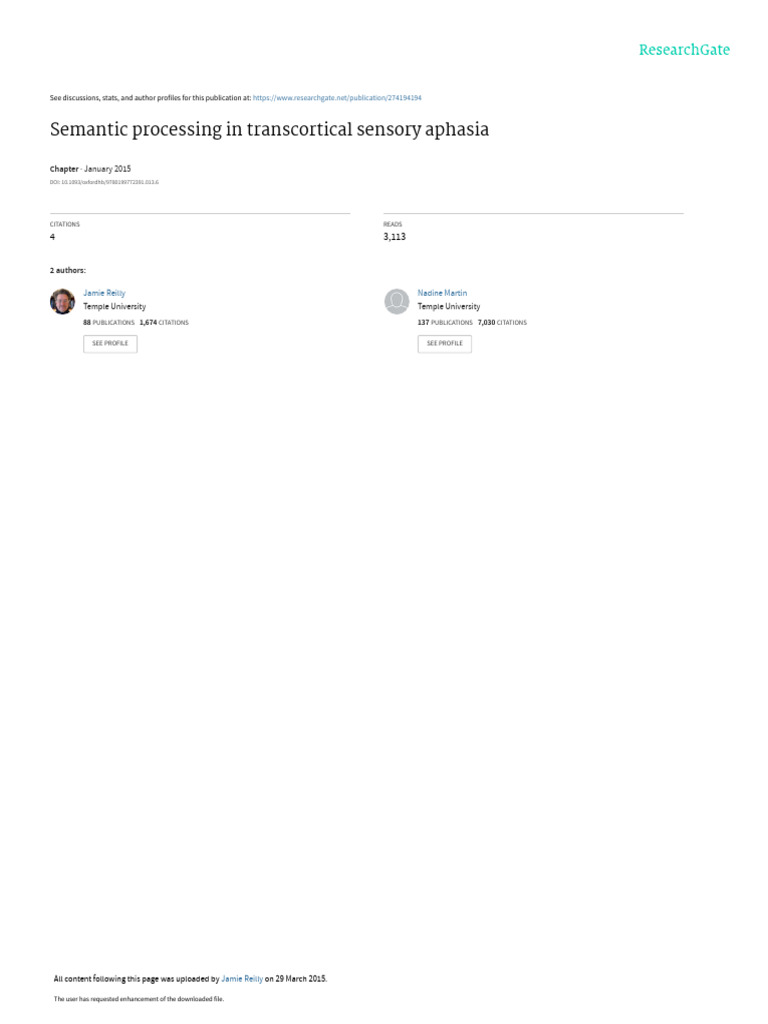 Semantic Processing in Transcortical Sensory Aphasia | PDF | Aphasia ...