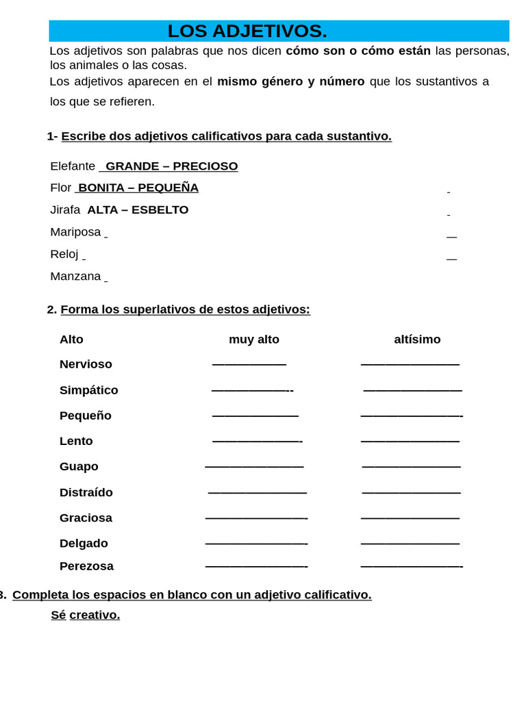 Ejercicios sobre Adjetivos Calificativos | PDF | Adjetivo | Morfología