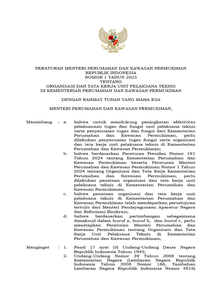 (2025-03-26) PERMEN-PKP-1-Tata kerja UPT | PDF