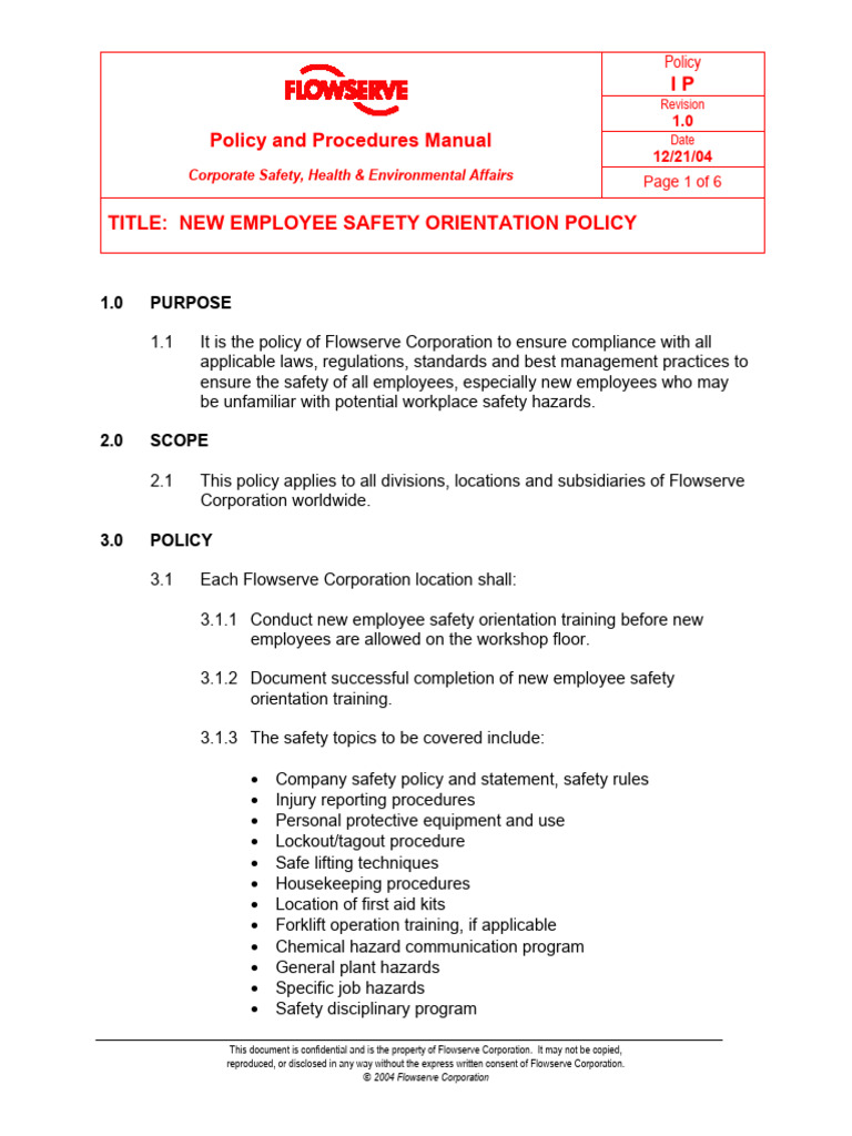 New Employee Safety Orientation Policy | PDF | Safety | Occupational ...