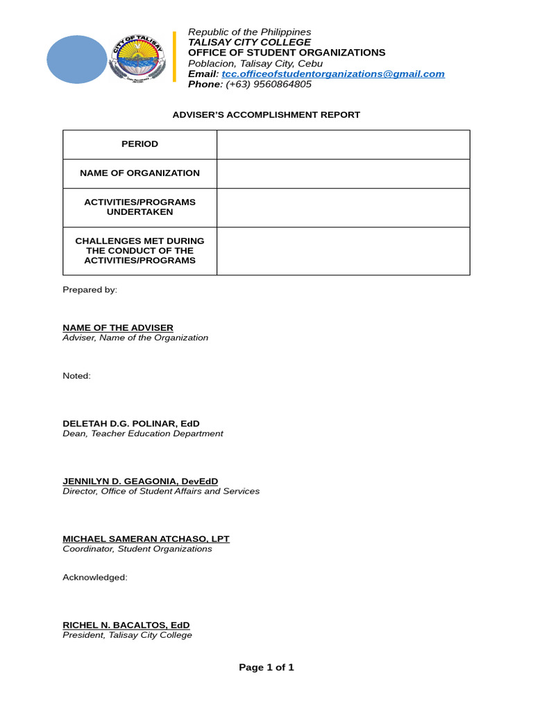 Org Accomplishment Report | PDF