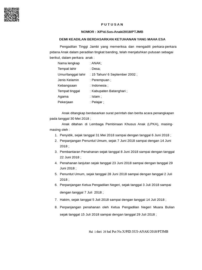 Putusan Pidana Anak: Kasus Aborsi 2018 | PDF