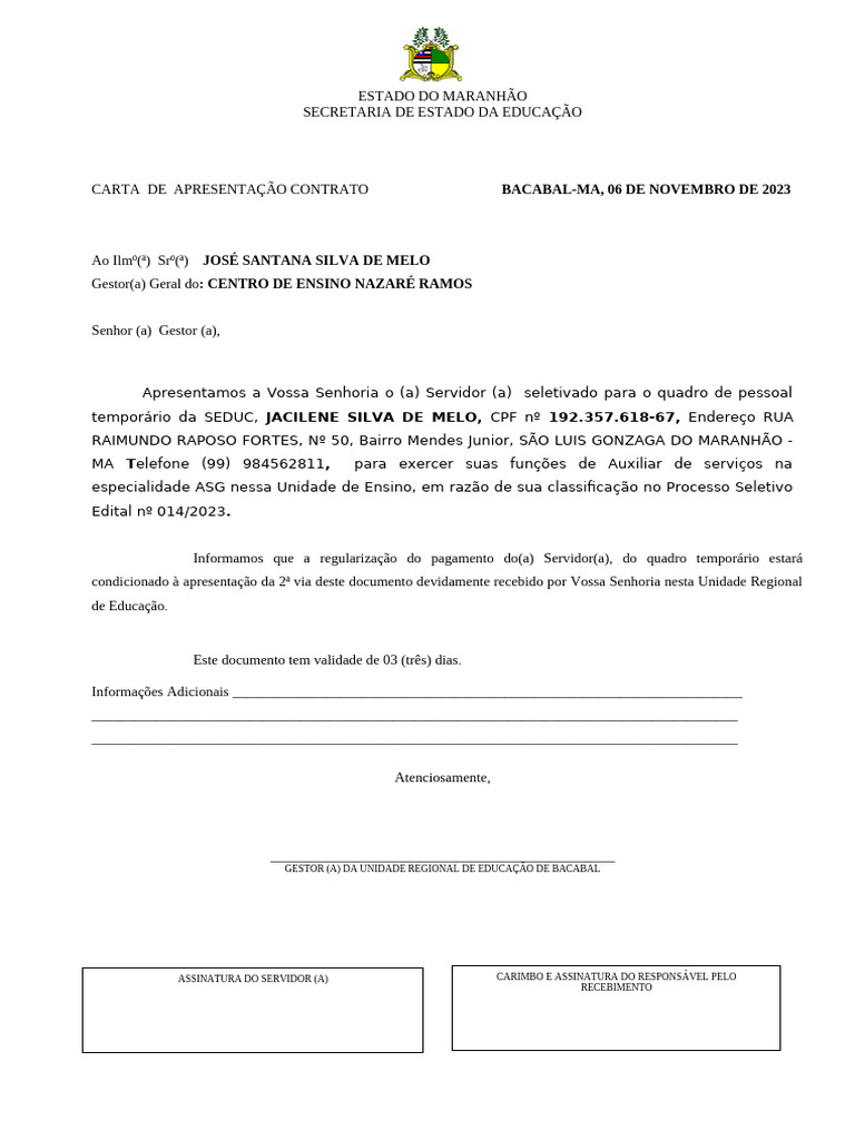 Apresentação de Servidor Temporário SEDUC | PDF