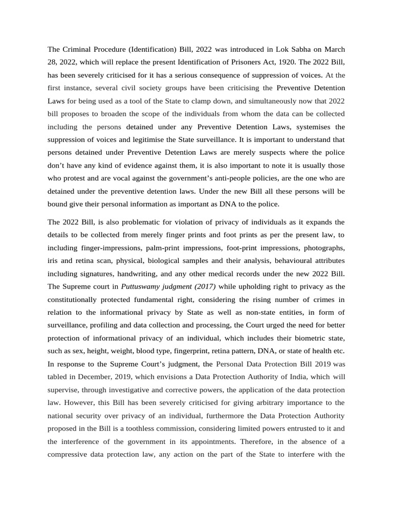 CRL Procedure Identification Bill, 2022 | PDF | Police | Criminal Record