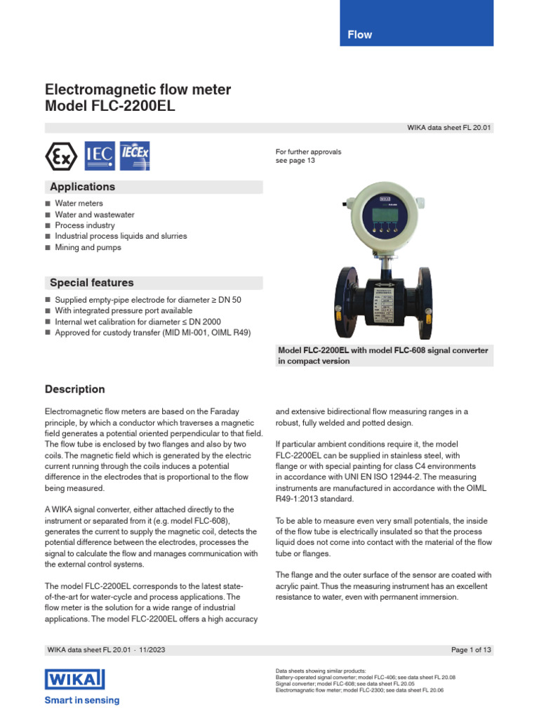 Electromagnetic Flow Meter FLC-2200EL | PDF | Flow Measurement | Pipe ...