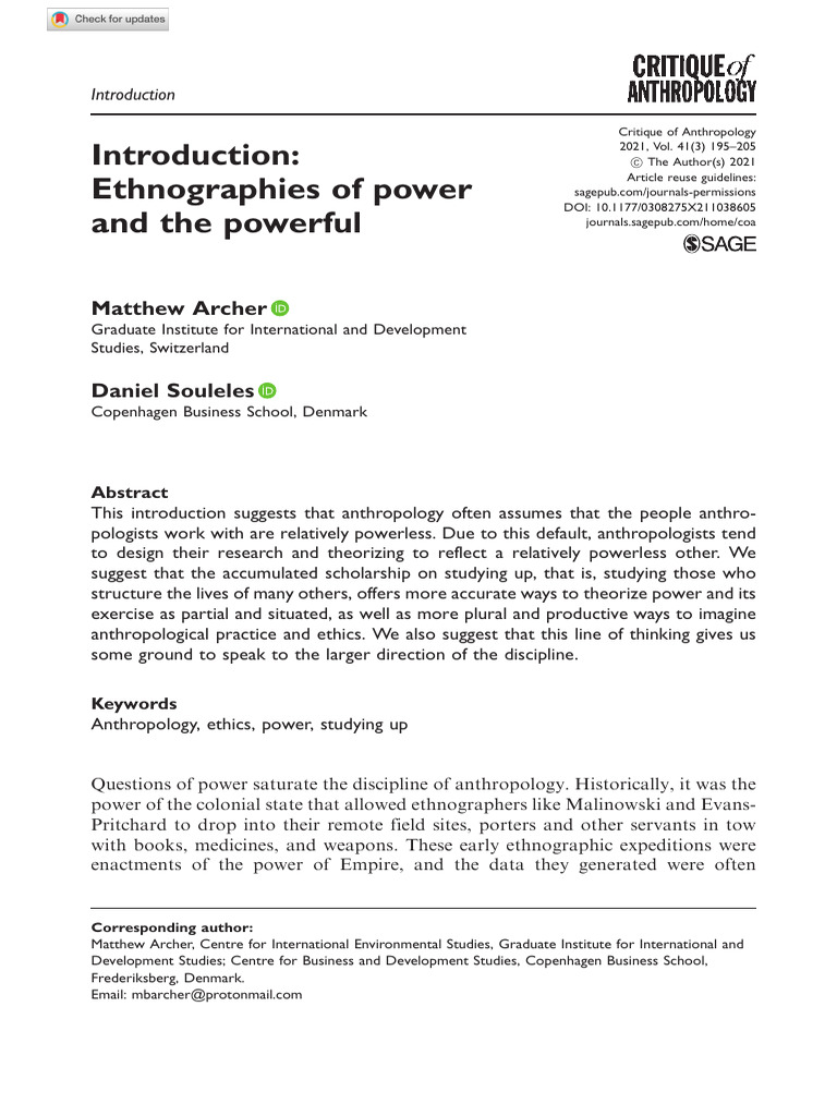 Rethinking Power in Anthropology | PDF | Anthropology | Ethnography