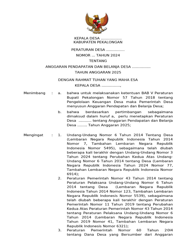 Format APBDes 2025 Kabupaten Pekalongan | PDF