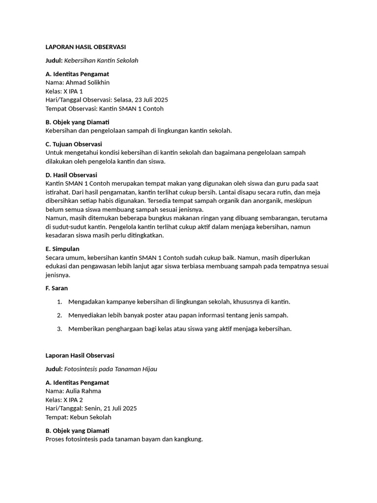 Laporan Hasil Observasi | PDF