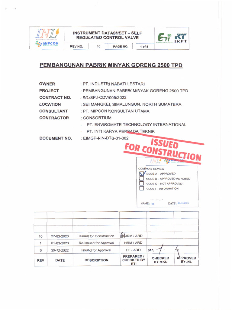 EIMGP-I-In-DTS-01-002 10 IFC Instrument Datasheet Control Valve | PDF