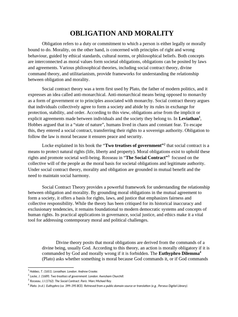 Obligation and Morality Explained | PDF | Social Contract | Utilitarianism
