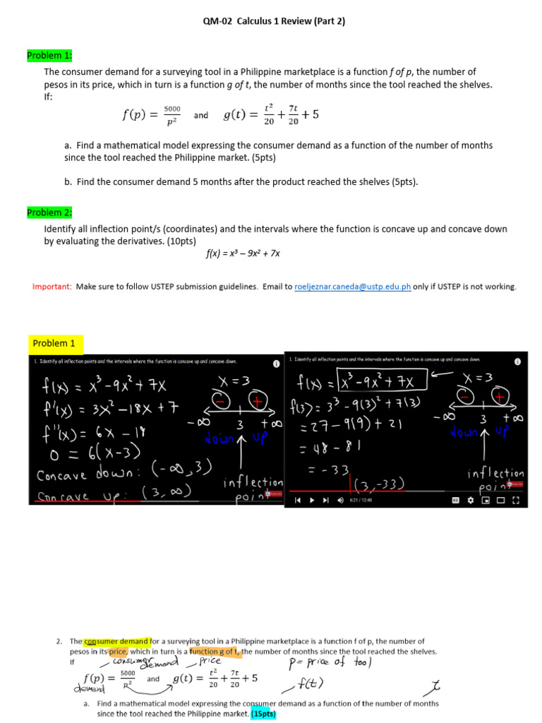 QM02 Calculus 1 Review (Part 2) Solutions | PDF