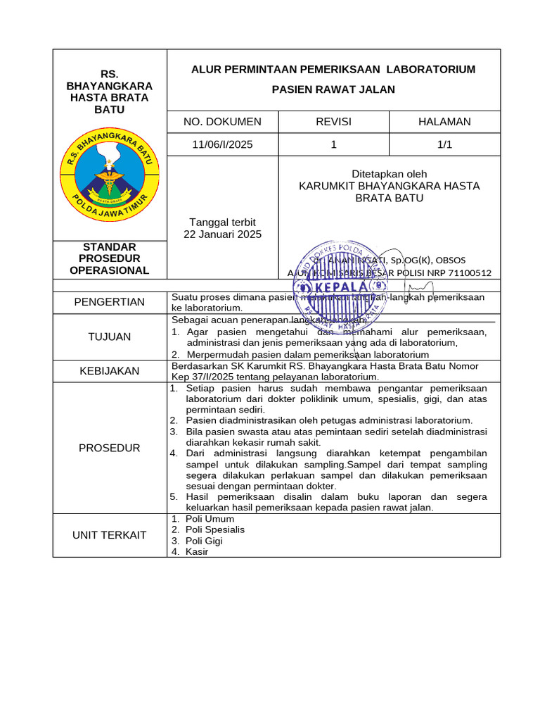 Alur Permintaan Laborat Rawat Jalan RSB Hasta Brata | PDF