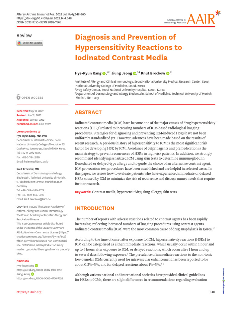 Contrast Allergy - Prevention + DX | PDF | Allergy | Medical Diagnosis
