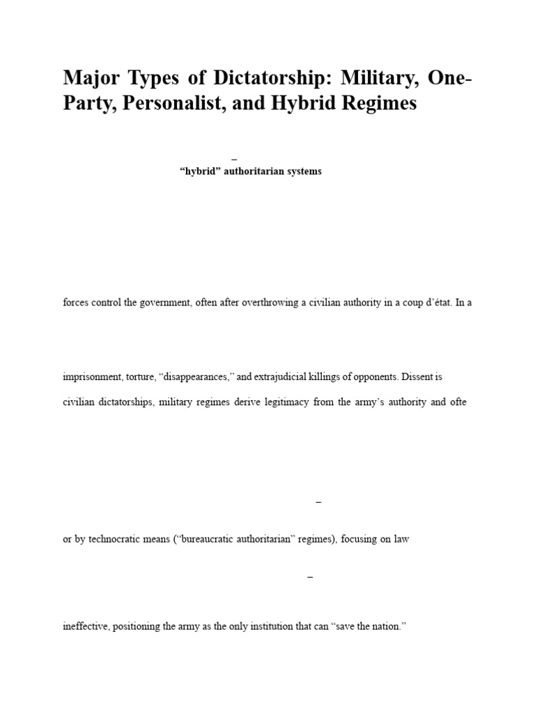 04 - Major Types of Dictatorship | PDF | Dictatorship | Authoritarianism