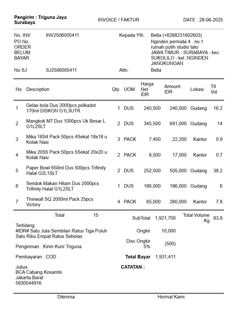 Invoice PT Triguna Jaya Surabaya | PDF