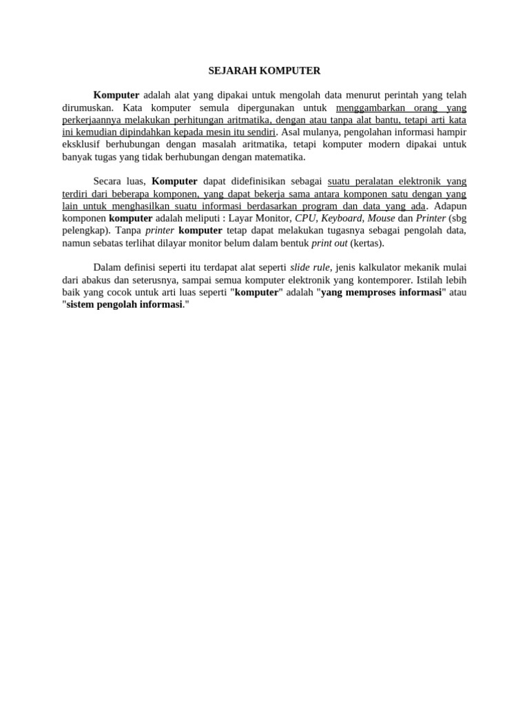 Sejarah dan Definisi Komputer | PDF