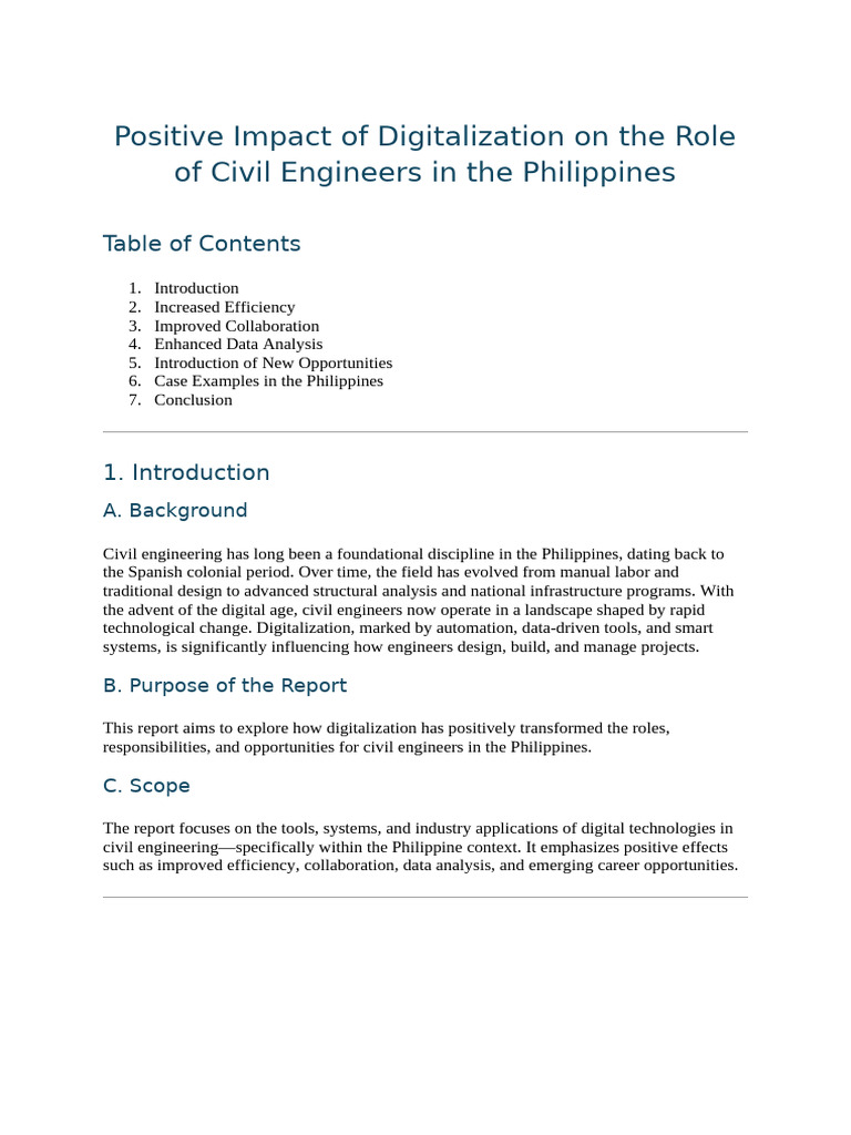 Contents (The Impact of Digitalization On The Role of Civil Engineers in The Philippines) | PDF ...