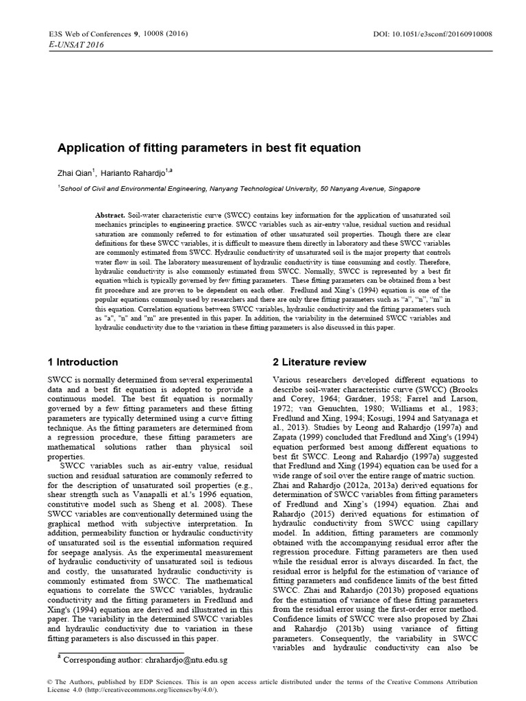 E006. Application of Fitting Parameters in Best Fit Equation | PDF | Variance | Errors And Residuals