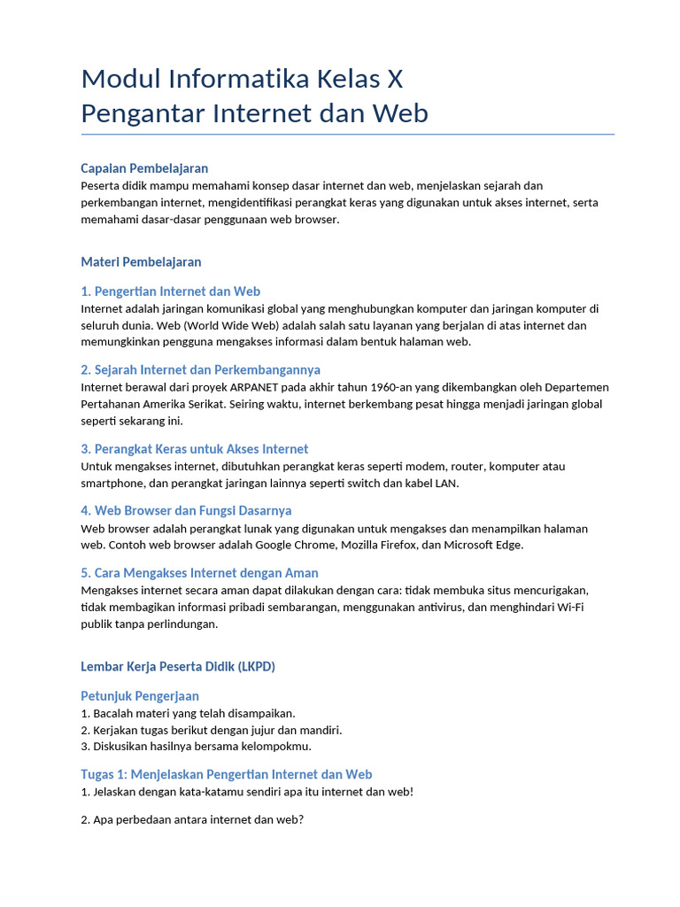 Modul 4 Pengantar Internet Dan Web Kelas X | PDF