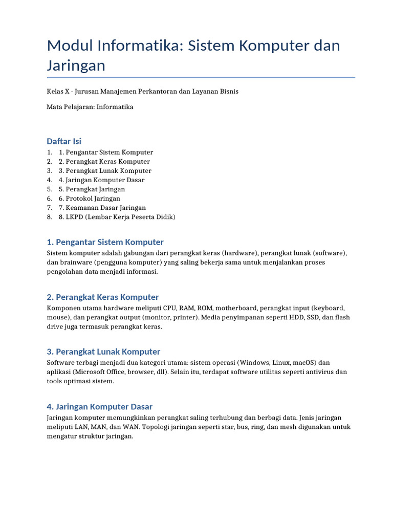 Modul Informatika: Sistem Komputer & Jaringan | PDF