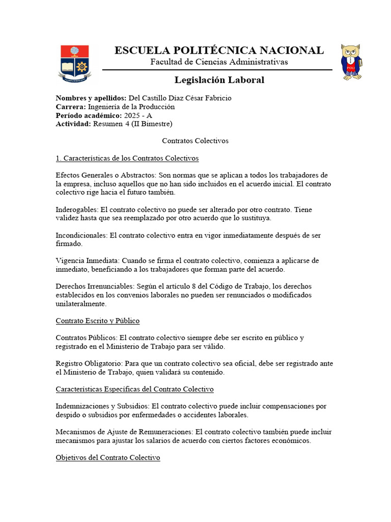 Características y Negociación de Contratos Colectivos | PDF | Derecho ...