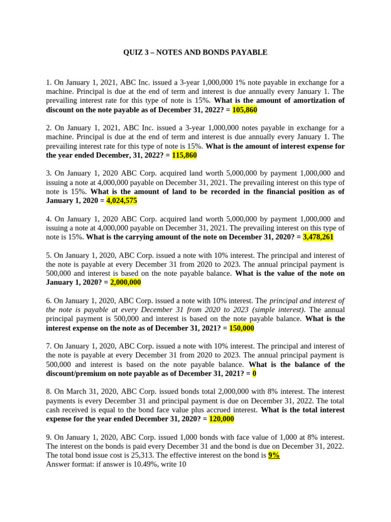 Quiz 3 Notes and Bonds Payable | PDF | Bonds (Finance) | Interest