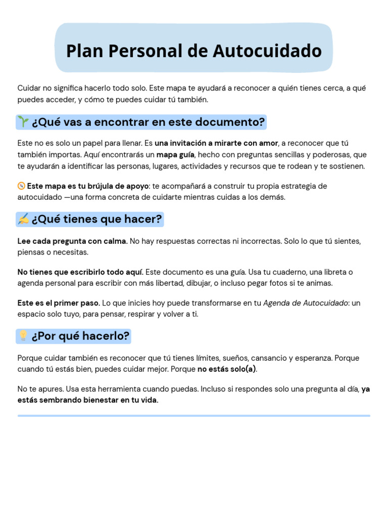 Plan Personal de Autocuidado | PDF